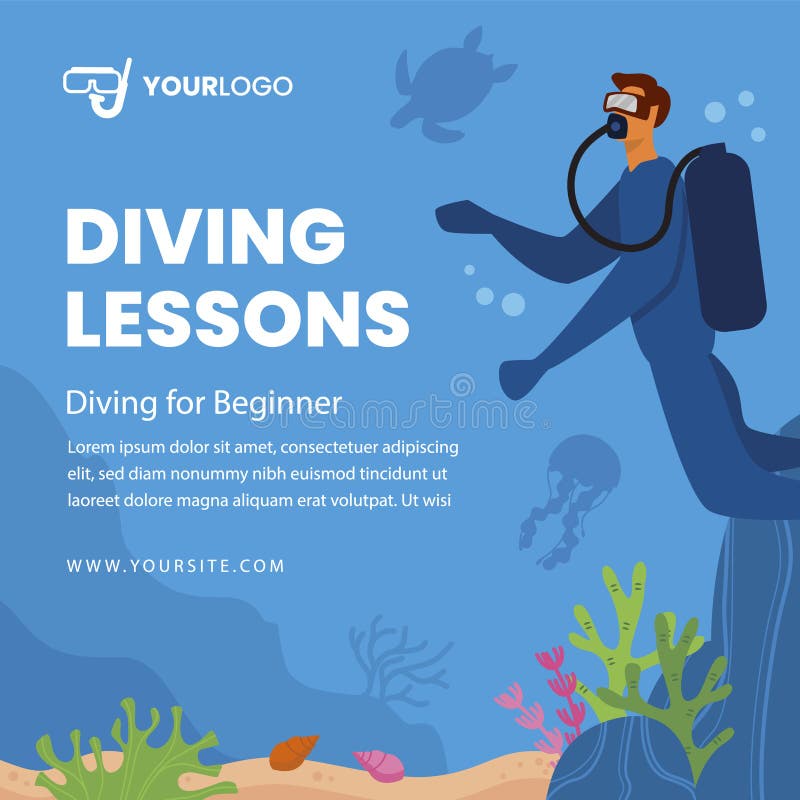 Diving Hand Drawn Flat Ig Post Set Vector Illustration. Stock ...