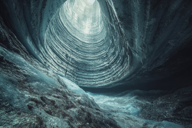 Diving into an Ice Cave stock image. Image of light - 367159691
