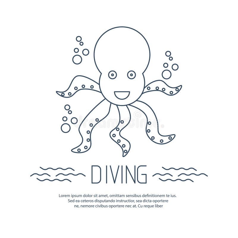 Diving Icon with Octopus and Bubbles Stock Vector - Illustration of ...