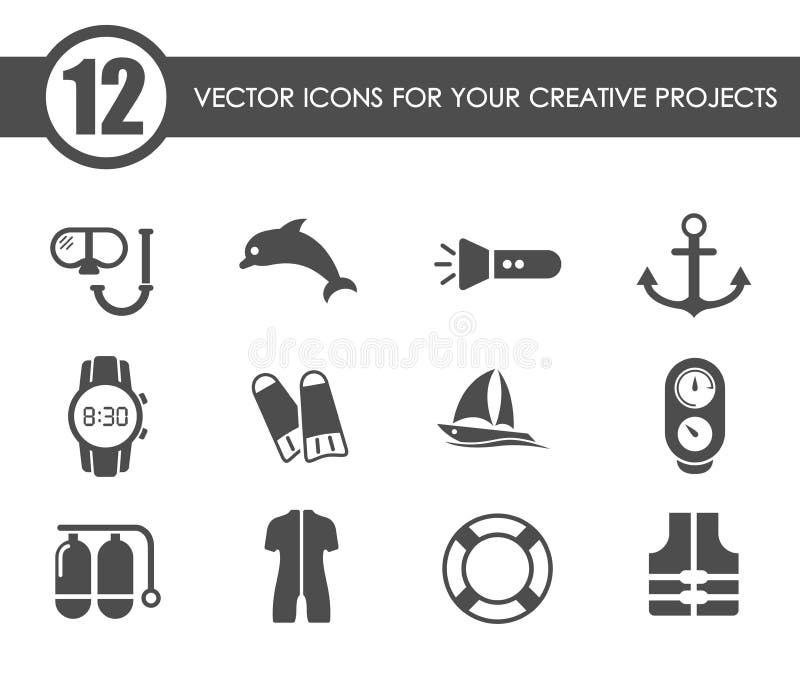 Diving Icon Set. Diving Web Icons Stock Vector - Illustration of ...