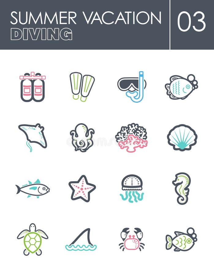Diving Icon Set. Summer. Vacation Stock Vector - Illustration of ...