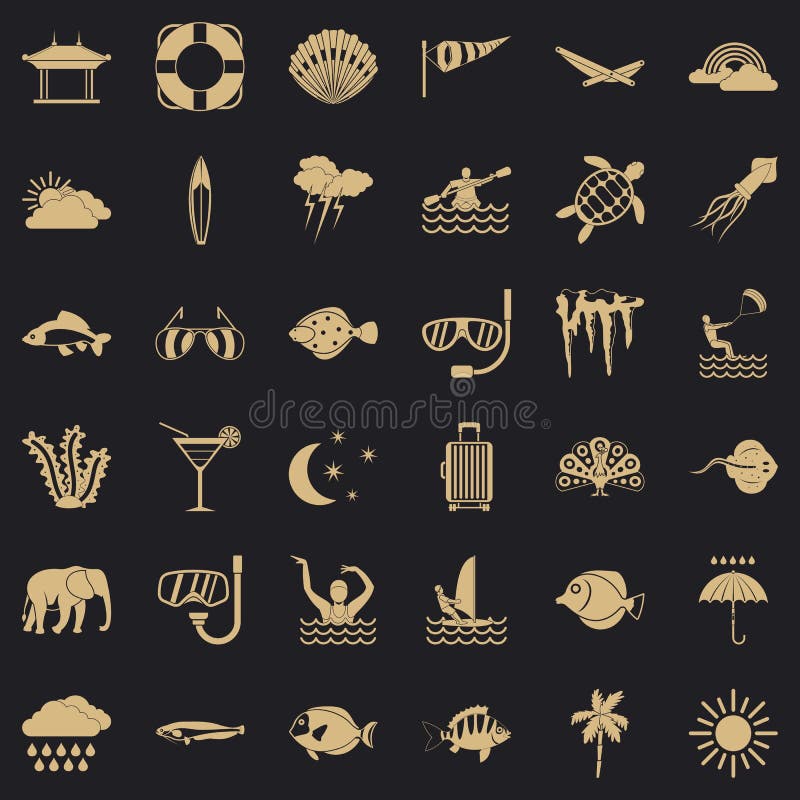 Diving Icons Set, Simple Style Stock Vector - Illustration of luggage ...