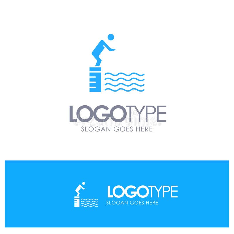 Diving, Jump, Platform, Pool, Sport Blue Solid Logo with Place for ...