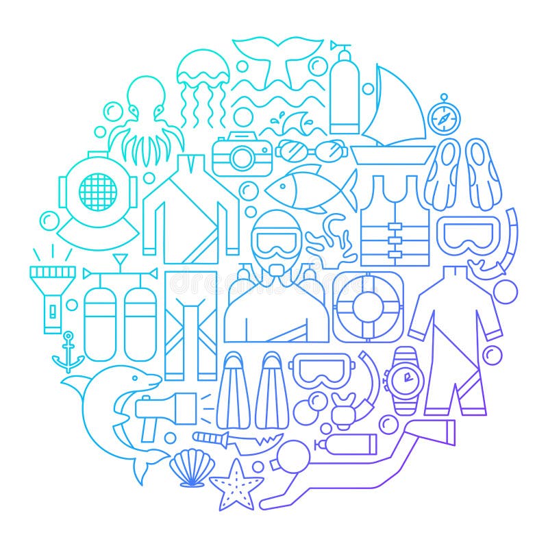 Diving Line Icon. Diving Symbol - Flippers, Mask, Snorkel Stock Vector ...