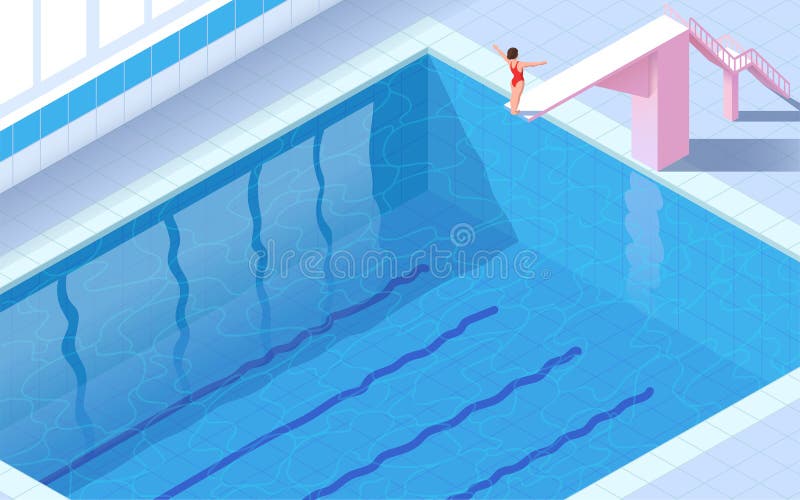Vector Illustration of a Woman in a Swimming Pool. Isometry. Athlete ...