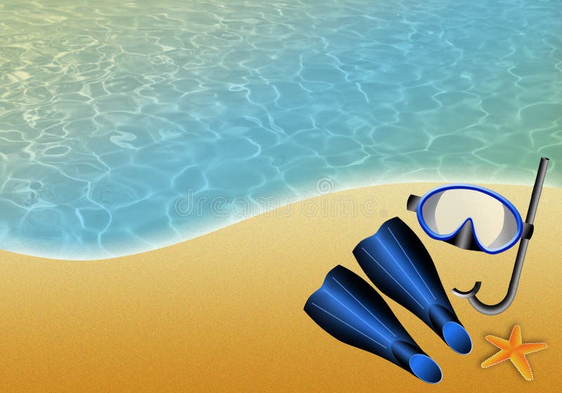 Diving mask on the beach stock illustration. Illustration of dipping ...