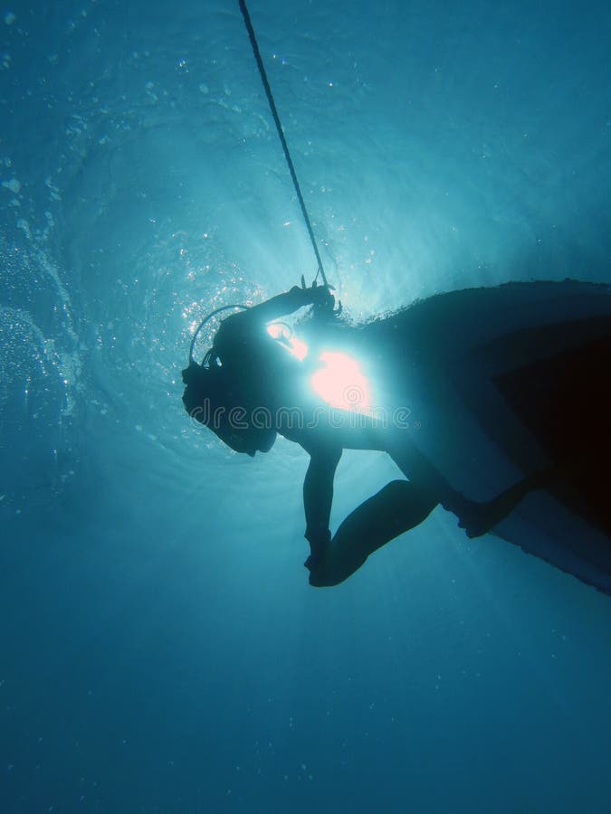 Diving Mediterranean stock photo. Image of silhouette - 76238222