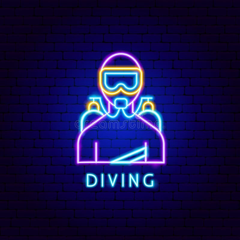 Diving Neon Label stock vector. Illustration of dive - 208515385