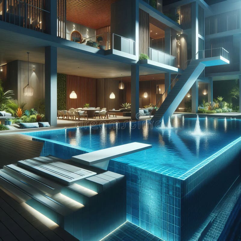 Diving Pool a Pool with a Diving Board Featuring a Modern Advent Stock ...