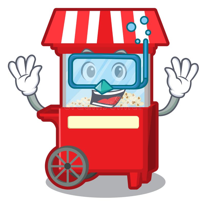 Diving Popcorn Machine Next To Cartoon Table Stock Vector ...