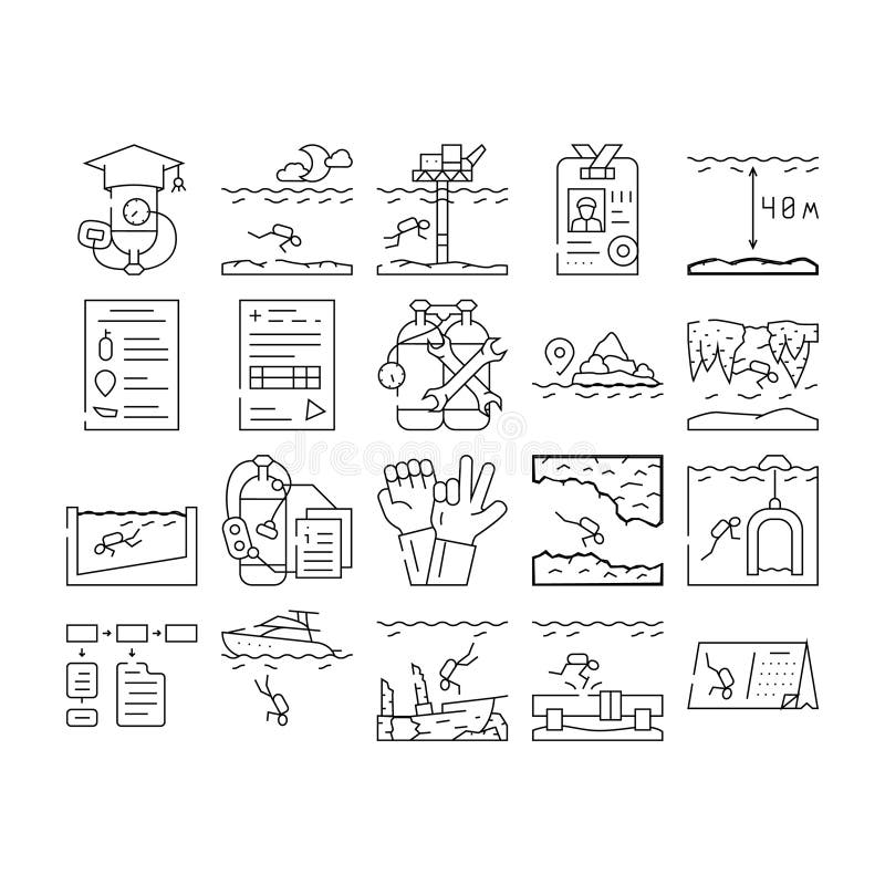 Diving School Education Lesson Icons Set Vector Stock Vector ...