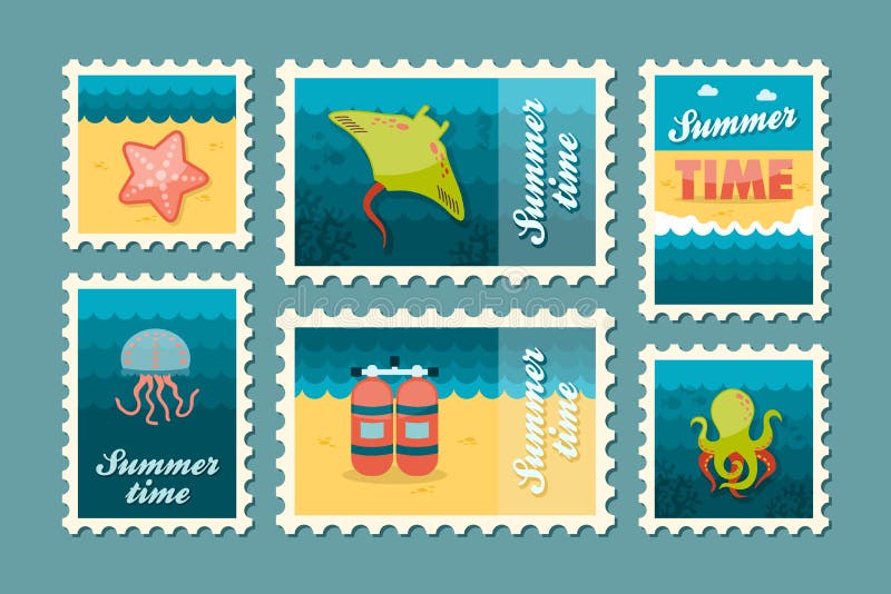 Diving Stamp Set. Summer. Vacation Stock Vector - Illustration of ...