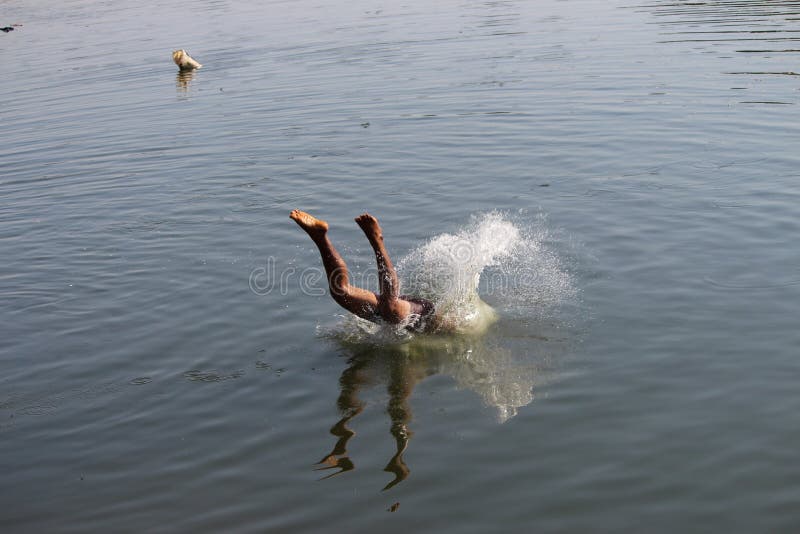 Diving into the water stock image. Image of diving, swim - 209358015