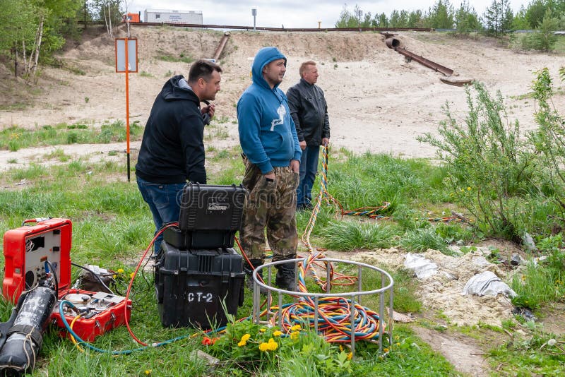 Diving Work. on the Shore Support Group Monitors the Work of the Diver ...