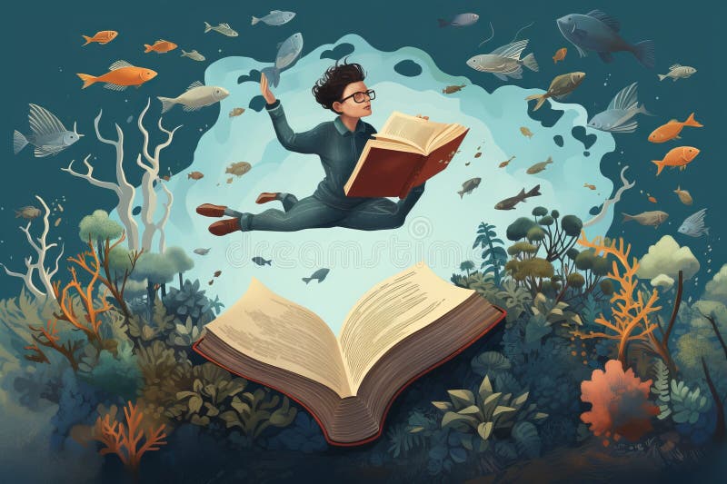 Diving into a World of Stories Stock Illustration - Illustration of ...