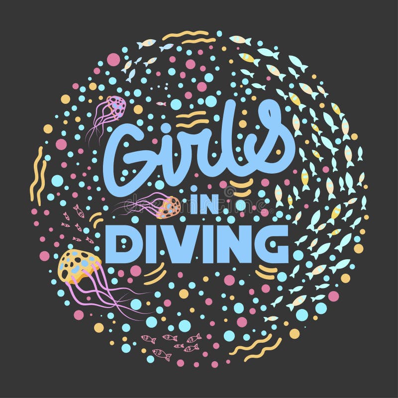 Quote Girls in Diving in Round Composition with Fish and Foley. Stock ...