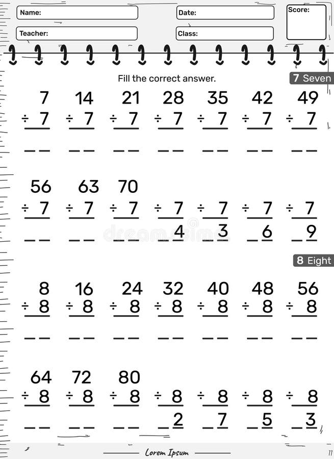 Division Game of Number Seven and Eight or 7 and 8 Stock Vector ...