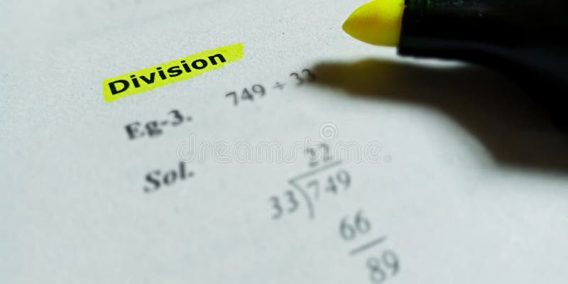 Division Mathematical Words Displaying at White Paper with Highlights ... Division Mathematical Words Displaying at White Paper with Highlights ...
