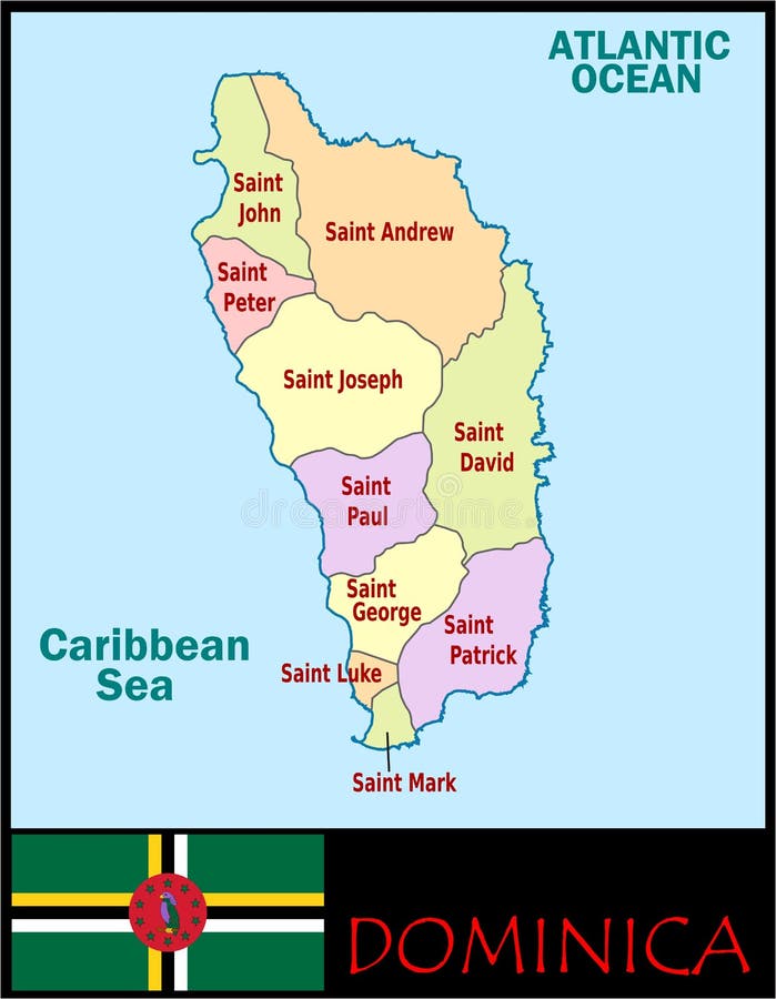 Carte Administrative De La Dominique Avec Drapeau Du Pays Et ...