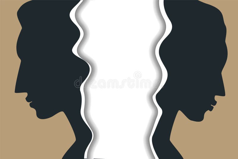Divorced Couple Black Silhouette Of Man And Woman With Red Lightning