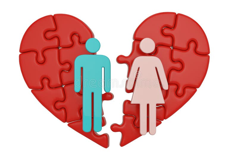 Divorce Concept Man And Woman Symbol Isolated On White Background 3d