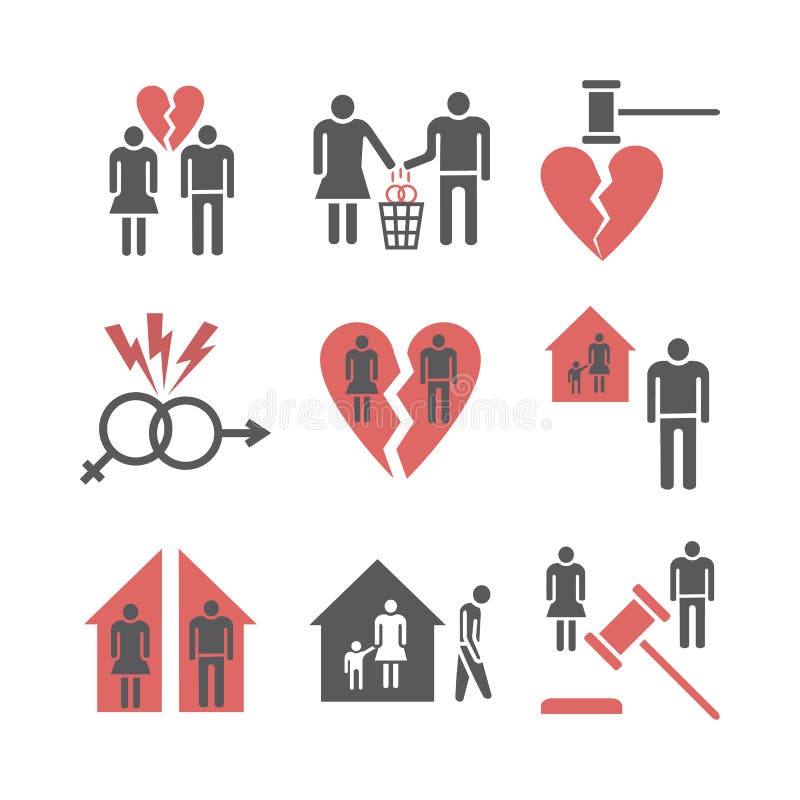 Divorce Flat Icons. Vector Signs for Web Graphics Stock Vector ...