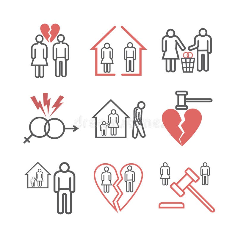 Divorce Line Icons. Vector Signs for Web Graphics Stock Vector ...