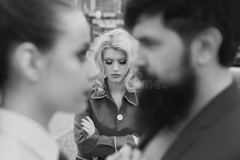Divorce Reason Infidelity Disloyal Man Walking With His Girlfriend And Looking Amazed At