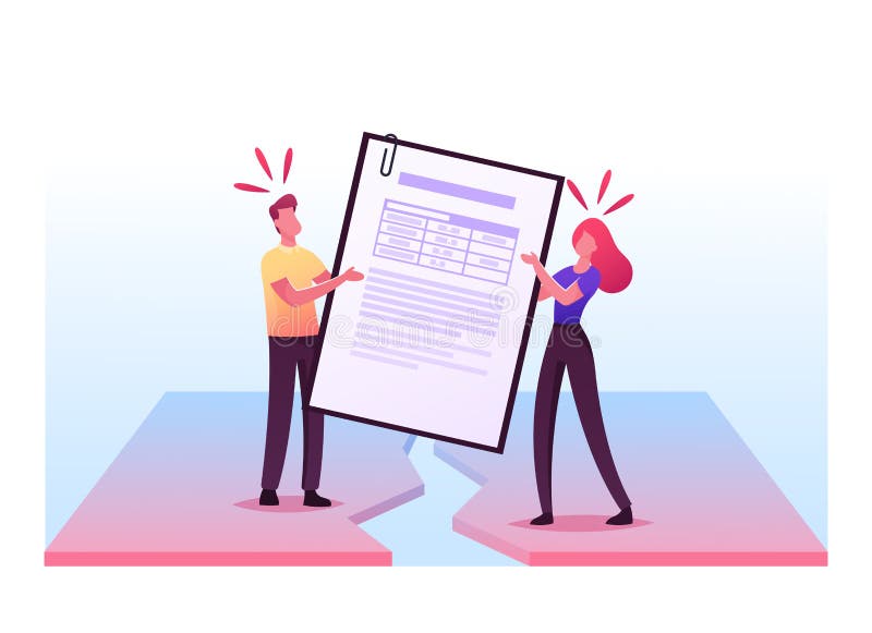 Divorced Husband and Wife Characters Pulling Huge Marriage Contract ...