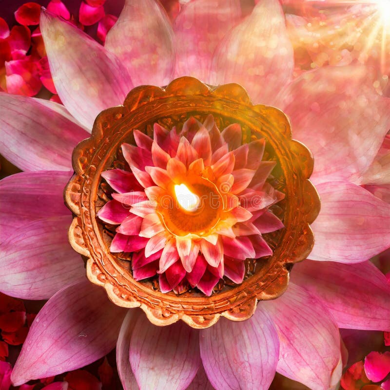 Diwali Diya Pink Flower Top View Stock Illustration - Illustration of ...