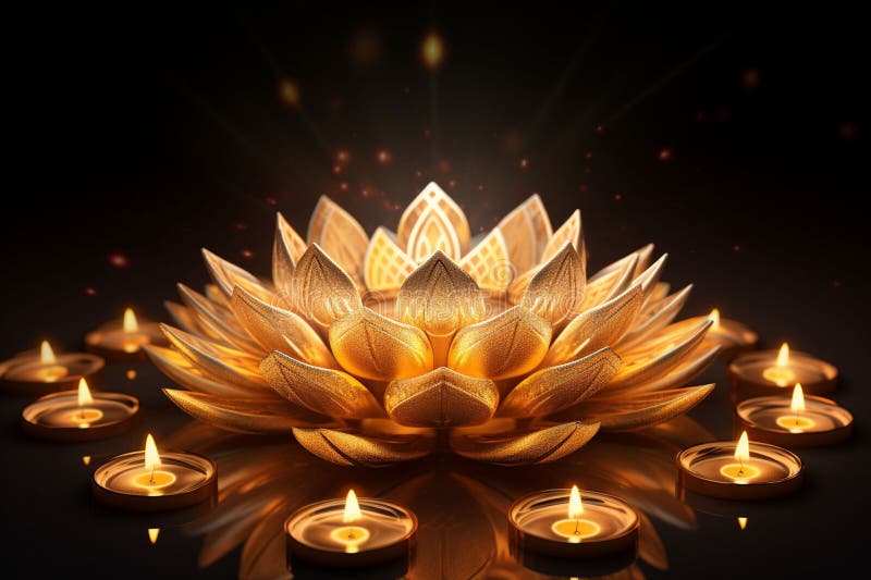 Diwali Diyas Arranged in the Shape of a Lotus Stock Illustration ...