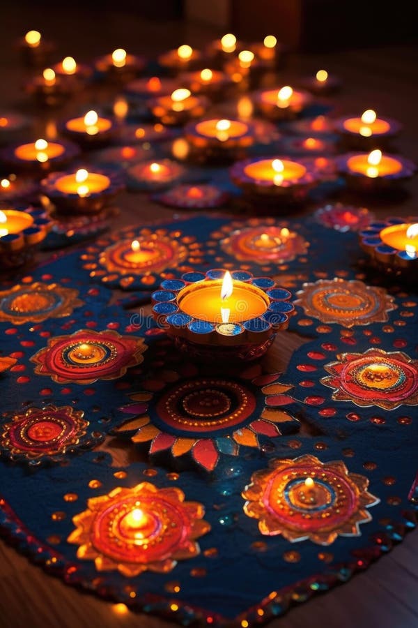 Diwali Diyas Glowing in a Beautiful Pattern on the Floor Stock ...