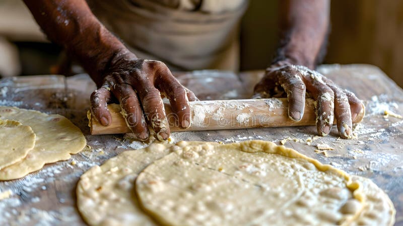 Dough Being Rolled Out To Make Puris Stock Illustration - Illustration ...