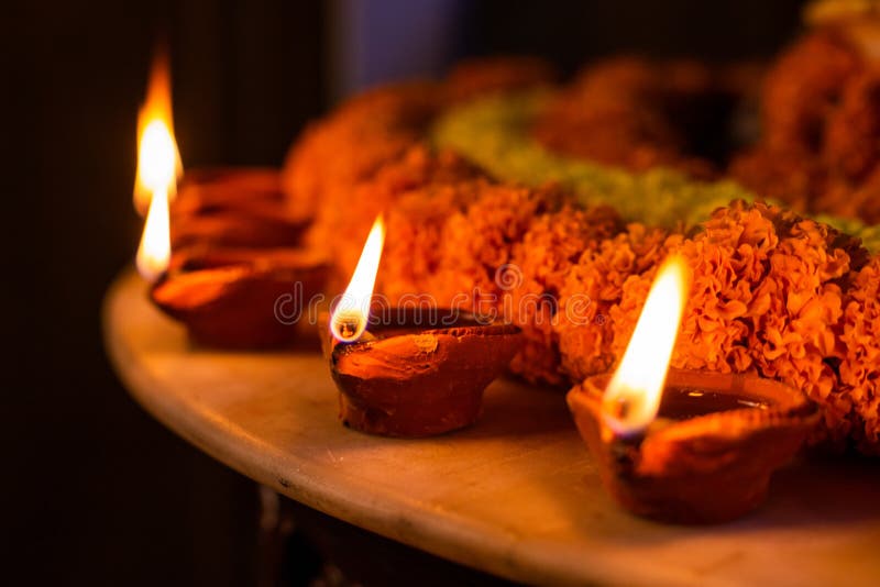 Diwali Glowing Diya , Flowers, Sweets and Gifts Arranged in Circular ...