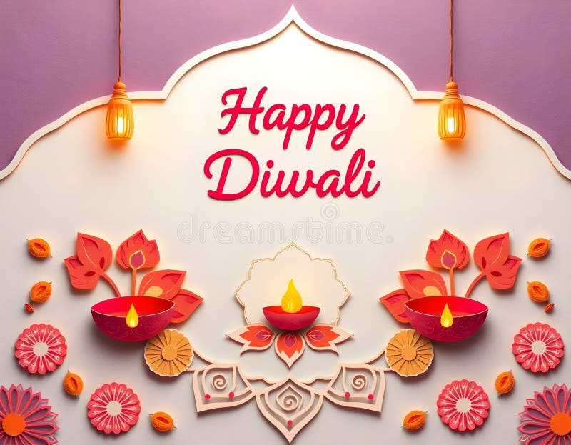 Glowing Diwali Diya with Colorful Patterns Stock Illustration ...