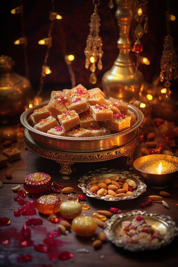 Diwali Sweets. Generative Ai. Stock Image - Image of gujiya, burfee ...