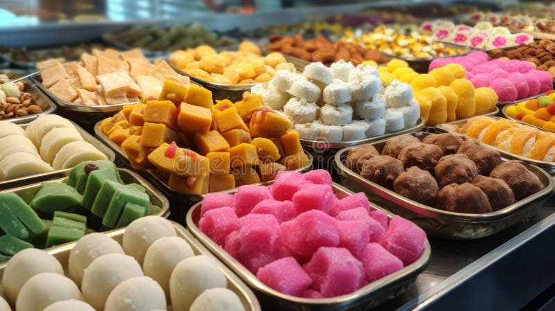 Diwali Sweets and Mithai on Display Stock Illustration - Illustration ...
