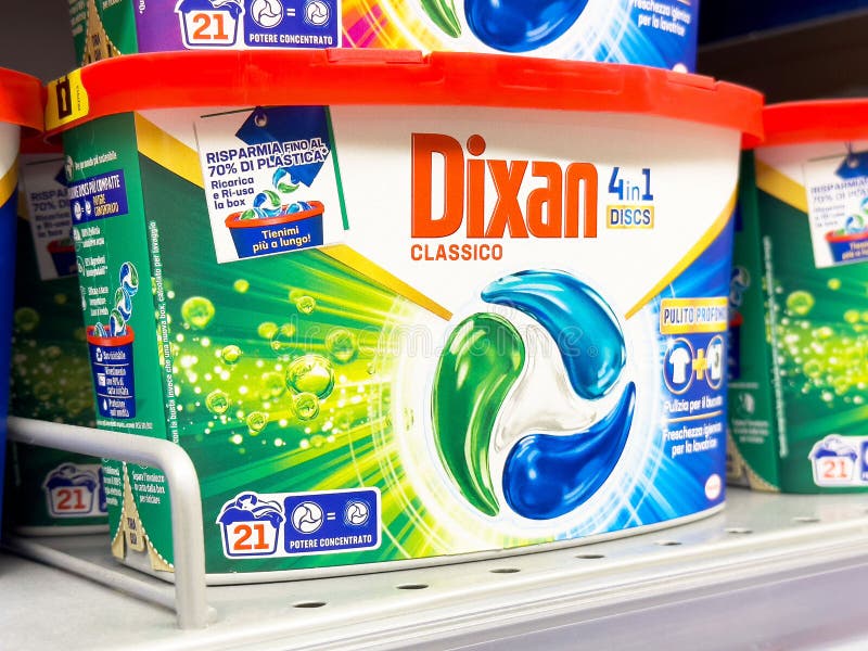 Dixan Classico 4in1 Detergent Box on Store Shelf with Concentrated Pods ...
