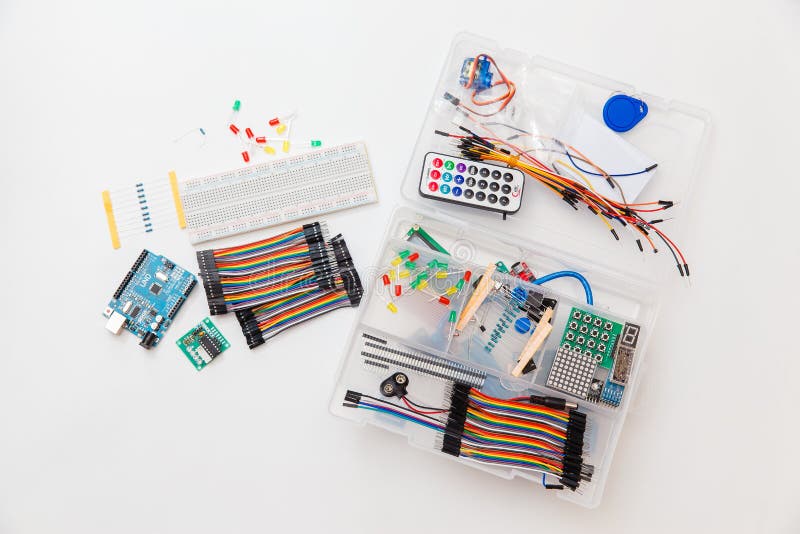 DIY Arduino. Flat Layout on White Background, Copy Space. Electronic ...