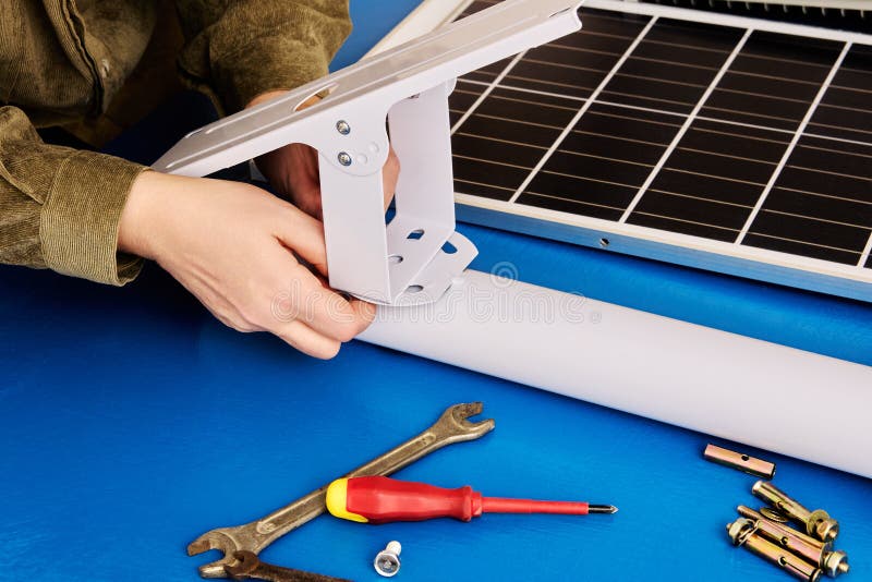 DIY Assembling Mounting Bracket for Solar Panel. Stock Image - Image of ...