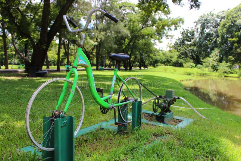 DIY Bicycle Water Pump 2in1 Exercise and Energy Saving. Stock Photo ...