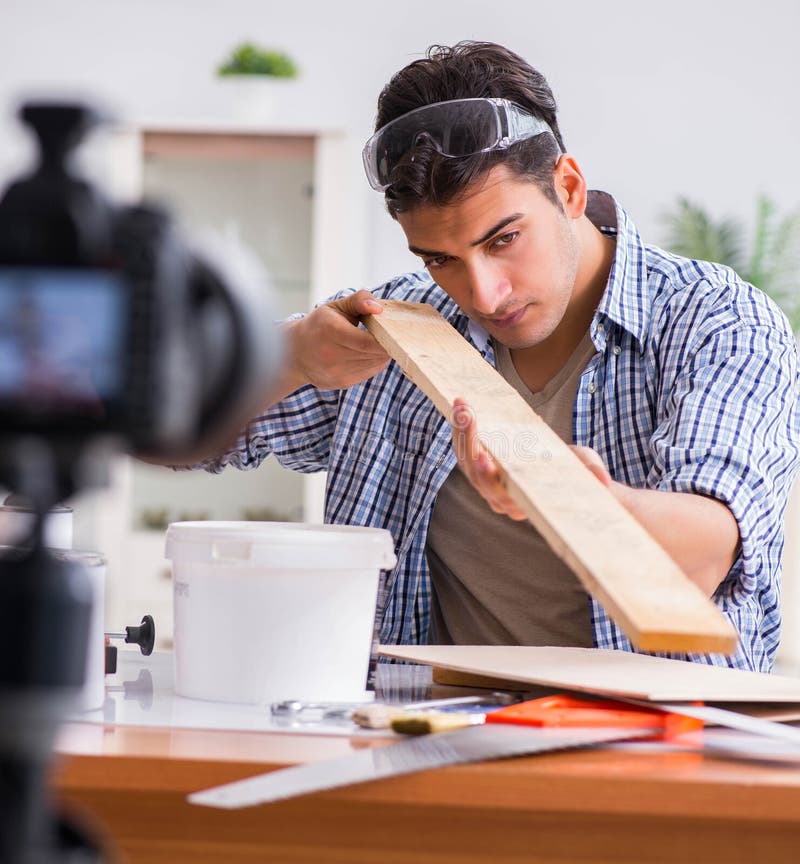 DIY Blogger Recording Video of Woorworking Hobby Stock Photo - Image of ...