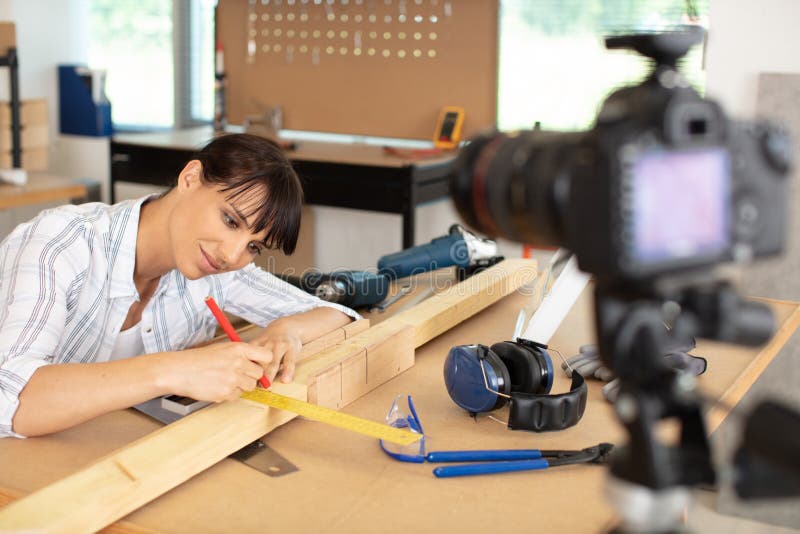 Diy Blogger Recording Video Woorworking Hobby Stock Image - Image of ...