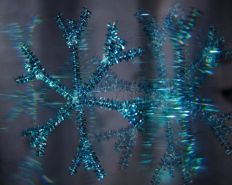 DIY Blue Snowflake Decoration Glitters in Mirror Reflections Stock ...
