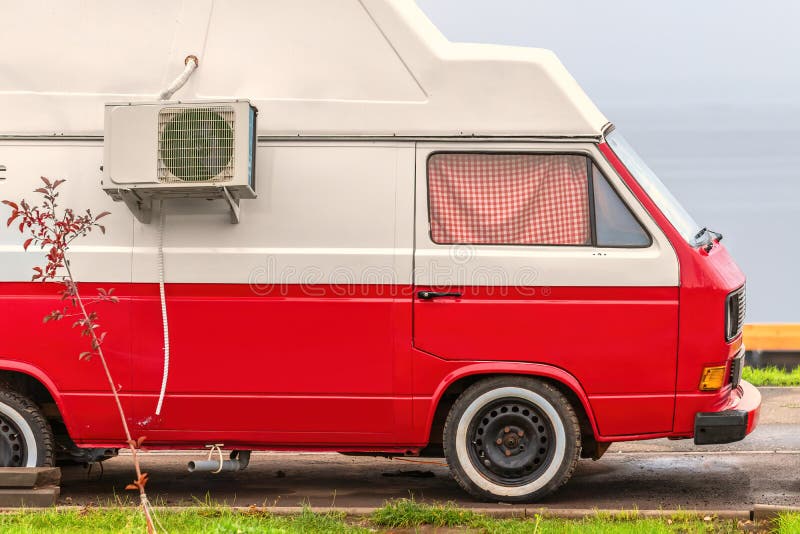 Diy Car Climate Control System on Retro White and Red Color Van. Air ...