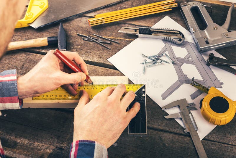 Diy - Carpenter Working on New Table Project Stock Image - Image of ...