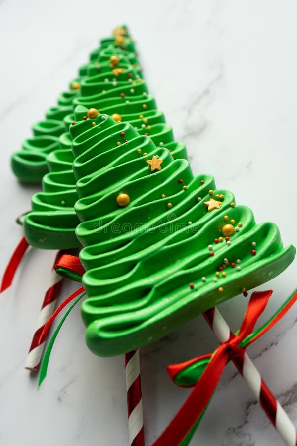DIY Christmas Sweets. Three Green Meringue Trees Stock Photo - Image of ...
