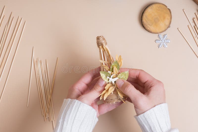 DIY Christmas Tree from Bamboo Sticks Step by Step Top View Stock Image ...