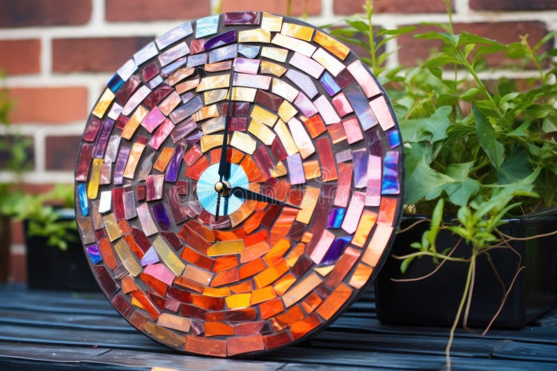 Diy Clock Made from an Old Cd on a Brick Wall Stock Image - Image of ...