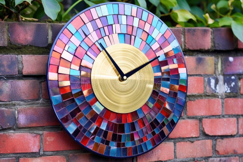 Diy Clock Made from an Old Cd on a Brick Wall Stock Photo - Image of ...